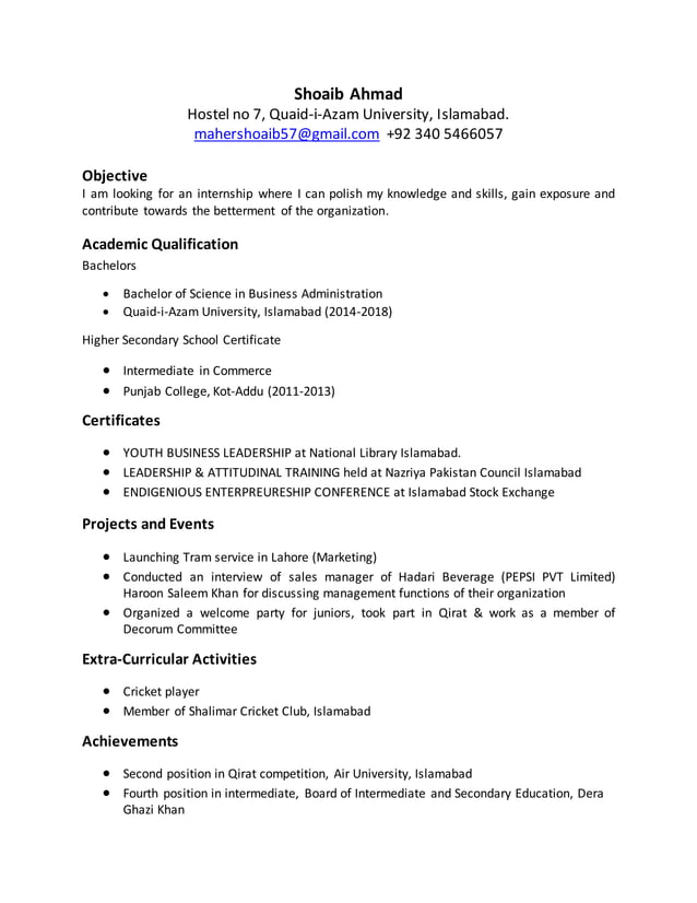 Shoaib Ahmad B.c cv | PDF