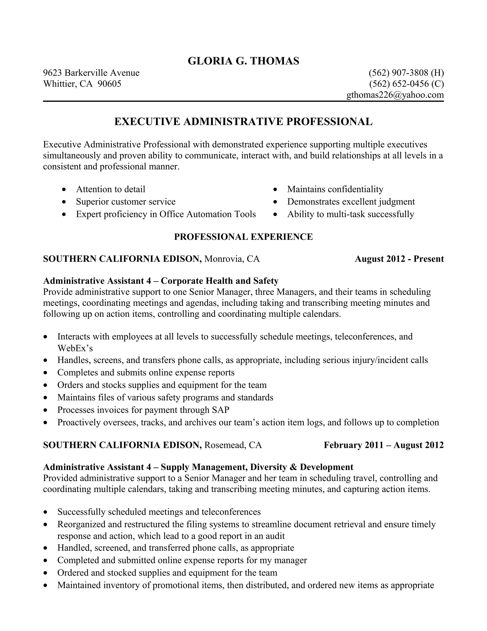 Gloria Thomas' Resume | DOC
