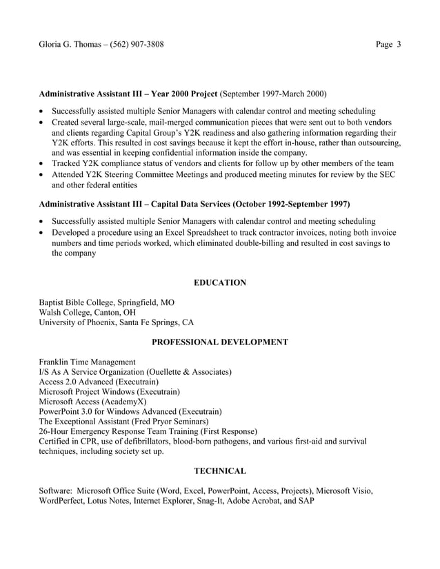 Gloria Thomas' Resume | DOC | Computer Software and Applications | Computing