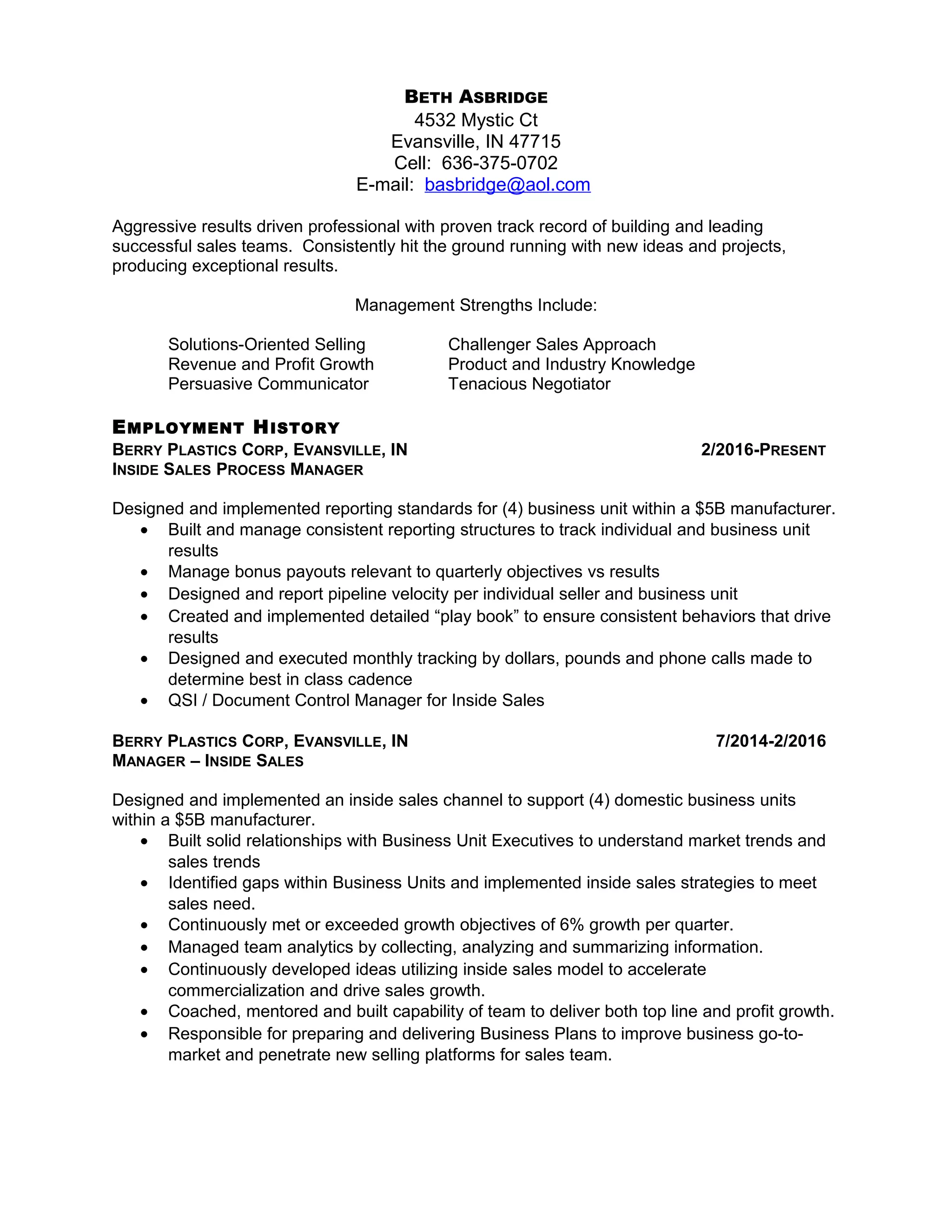 Beth Asbridge Resume October 2016 | PDF