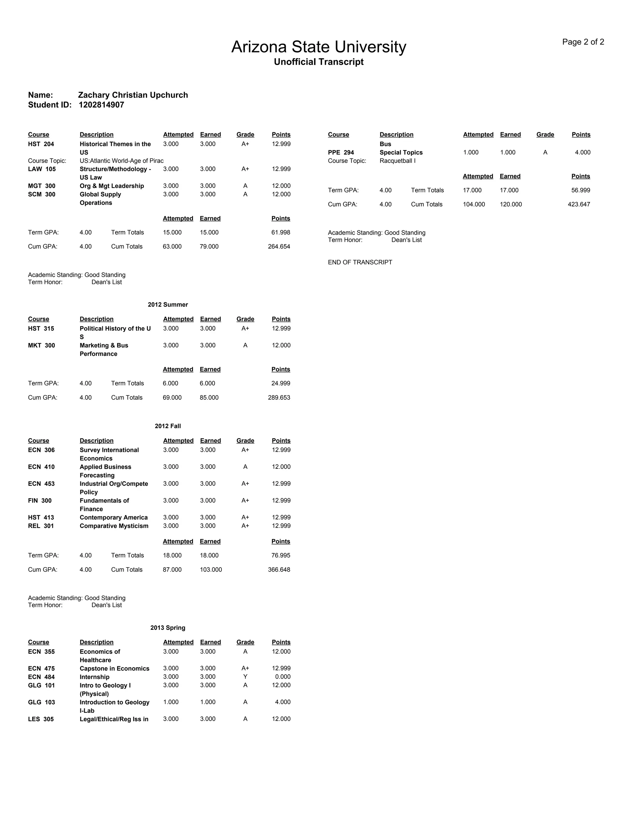 Zac Upchurch Transcript | PDF