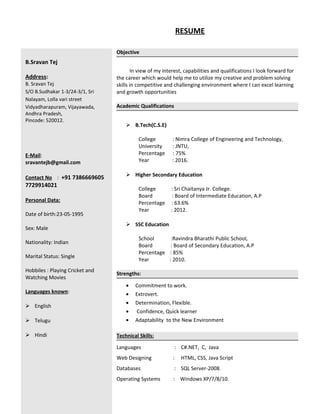 Sravan Resume org | DOC