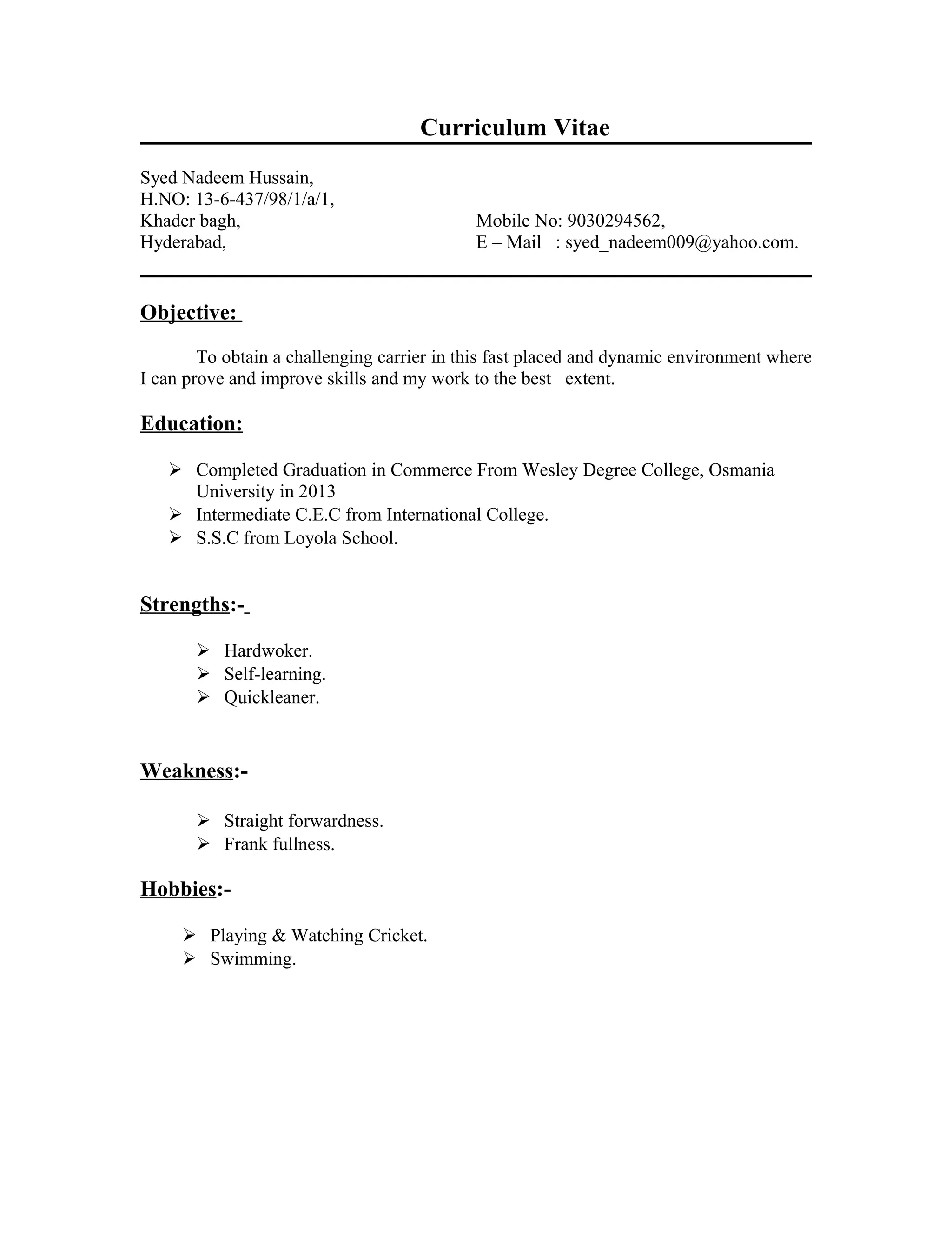 Nadeem Resume | DOC | Education