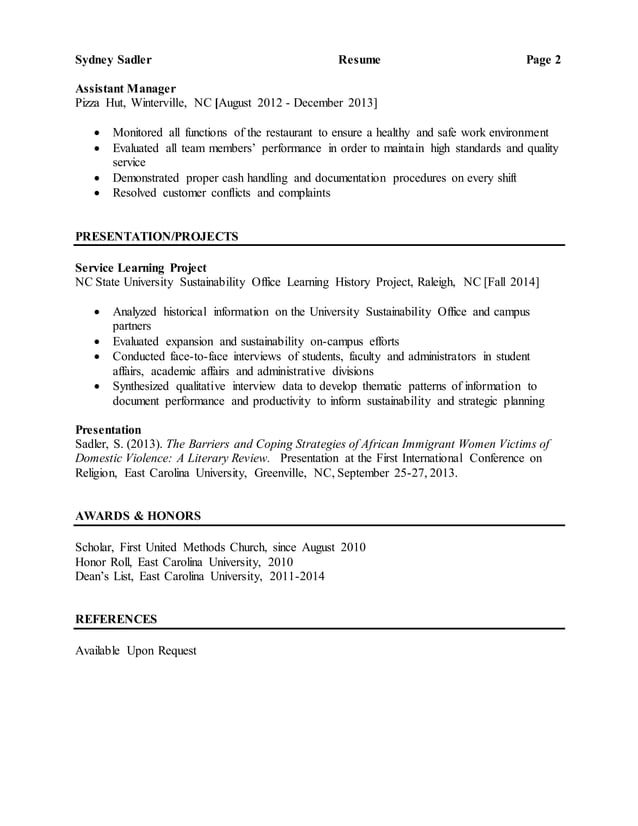SydneySadler2016 updated resume | PDF