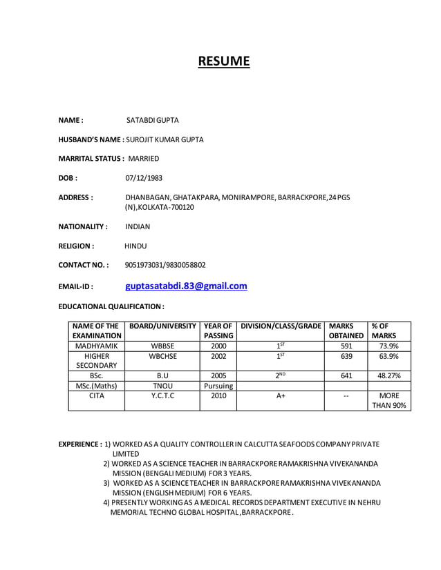 RESUME satabdi | PDF
