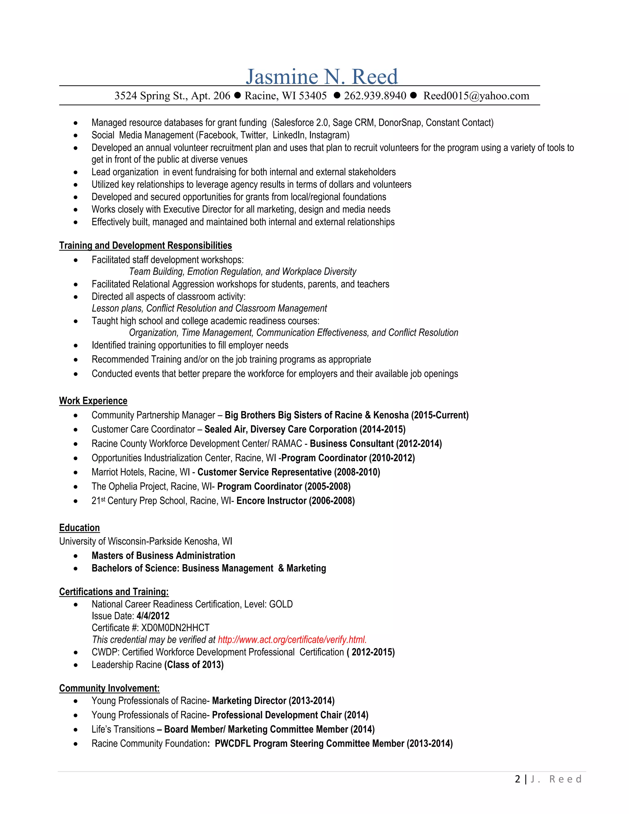 2015 Reed Resume (2P Revised 6-17-2015) | PDF