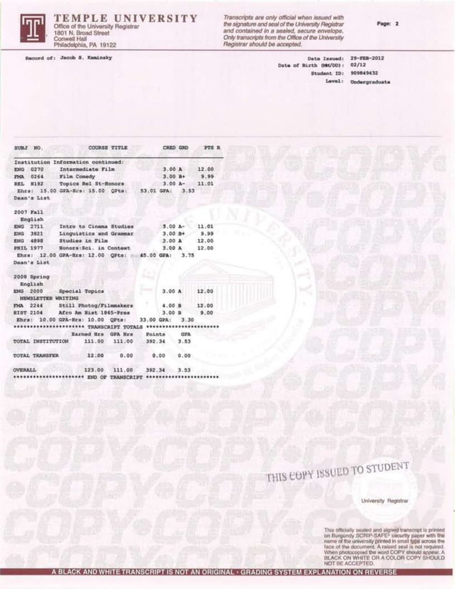 Temple Transcript | DOCX