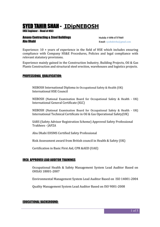 Resume Tahir | PDF | Civil Engineering Industry | Industries