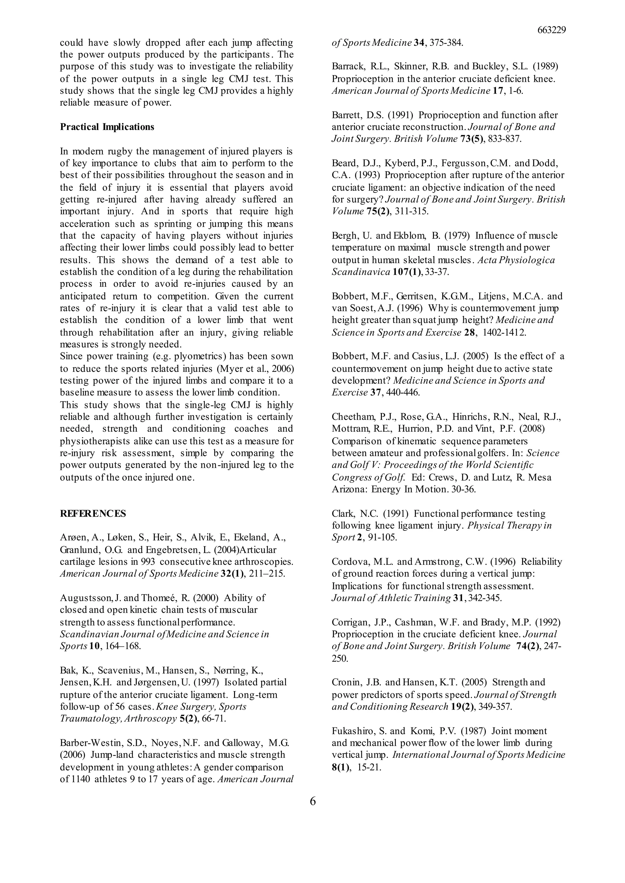 663229 - Reliability of Power Output in Single Leg Counter Movement ...