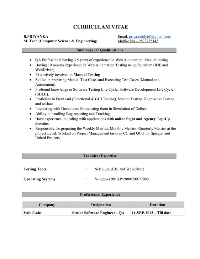 Priyanka_3.5years_Resume | DOC | Operating Systems | Computer Software and Applications