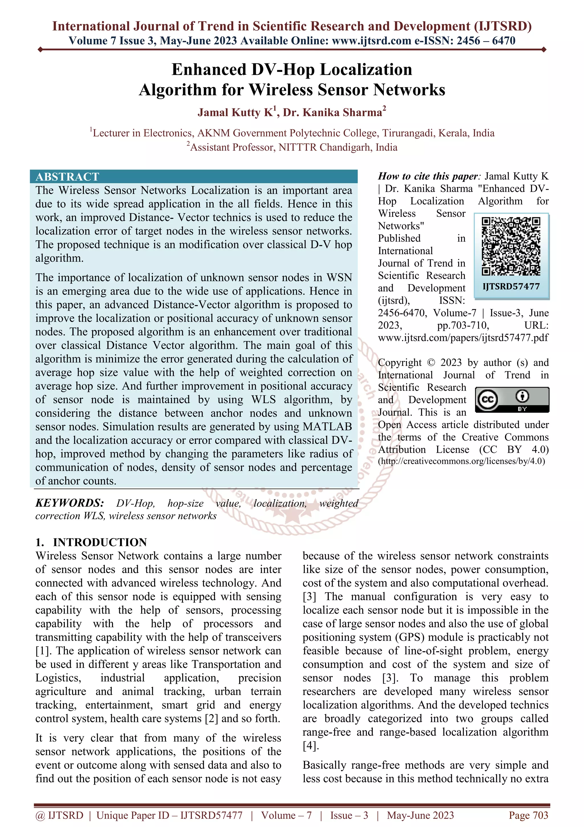 Enhanced Dv Hop Localization Algorithm For Wireless Sensor Networks Pdf 1462
