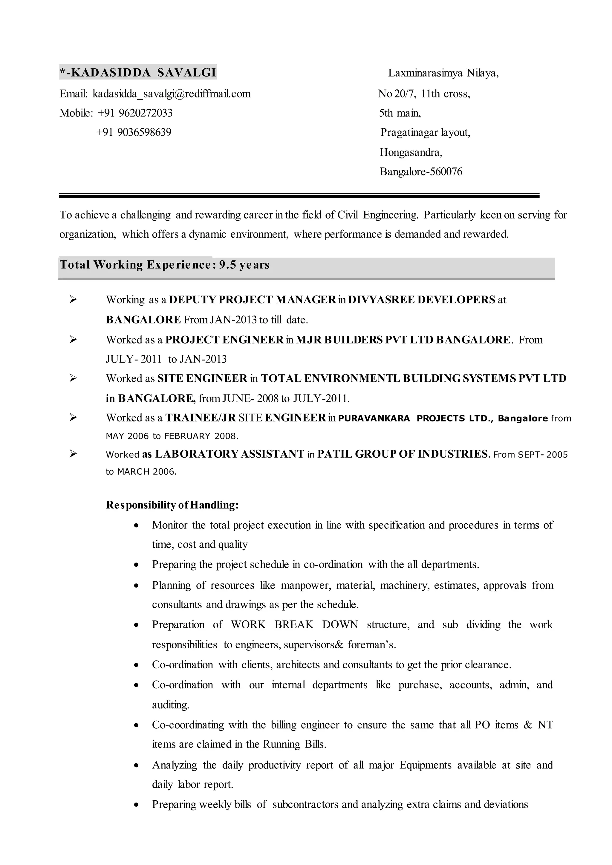 kadasidda savalgi-Resume | PDF