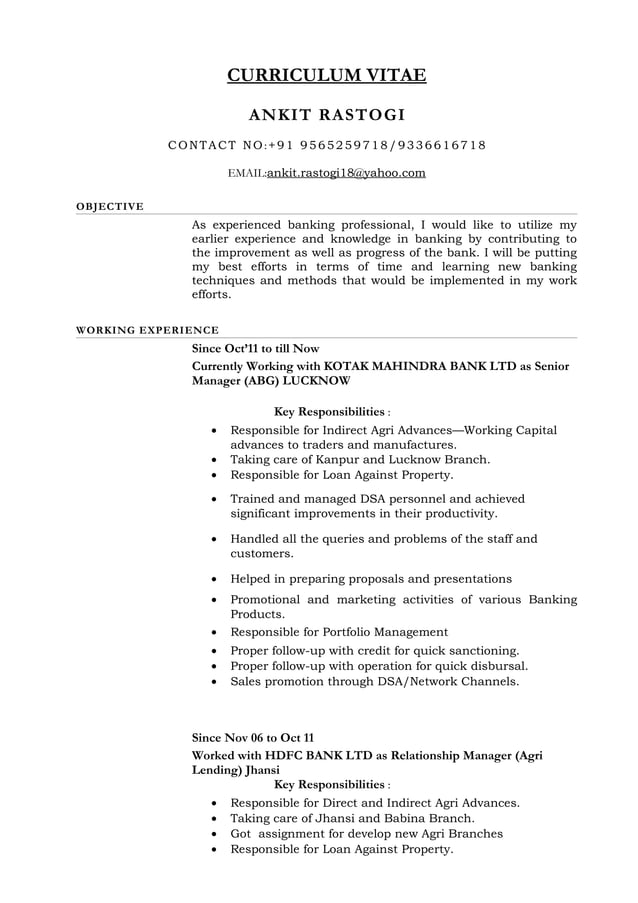 Ankit new cv | DOC | Business Banking & Finance | Business