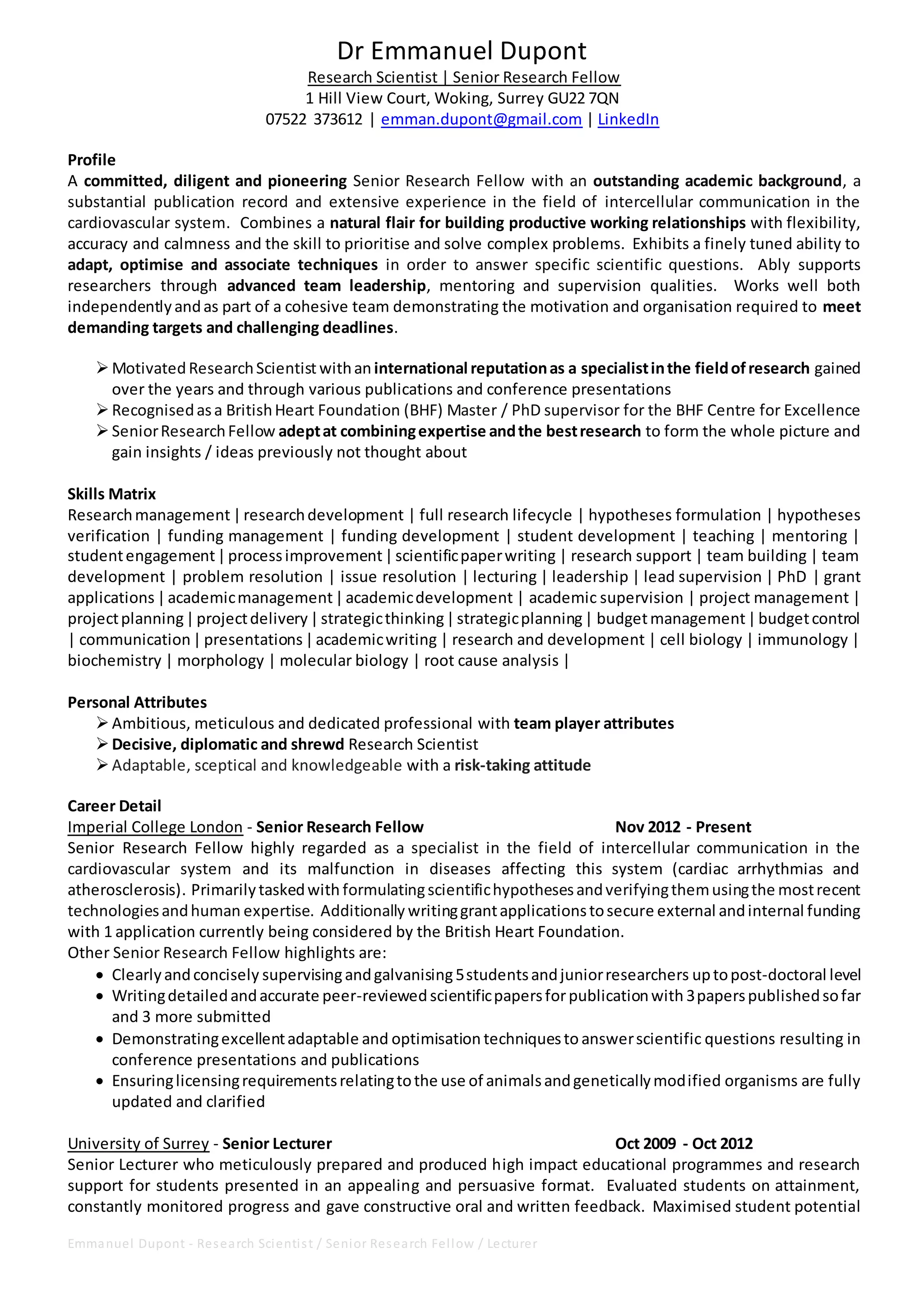 Emmanuel Dupont CV short | DOCX