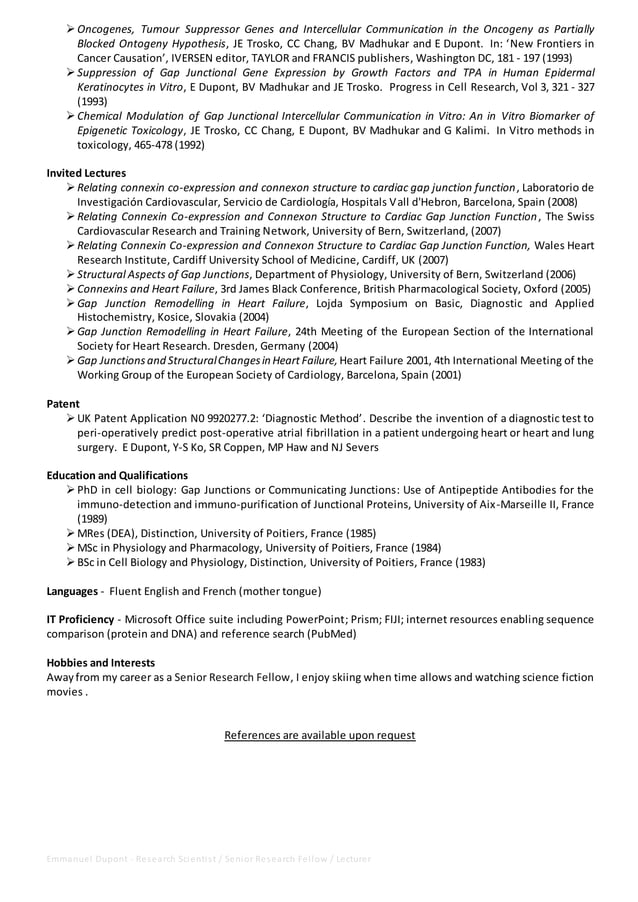 Emmanuel Dupont CV short | DOCX | Heart and Cardiovascular Diseases | Diseases and Conditions