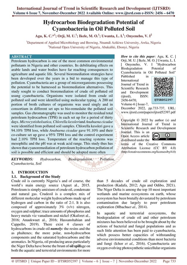 Hydrocarbon Biodegradation Potential of Cyanobacteria in Oil Polluted Soil | PDF | Biological ...