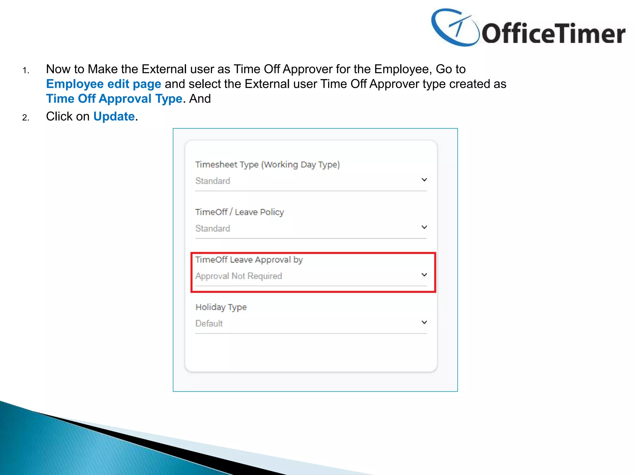 Set external users as timesheet expensesheet timeoff approver in ...