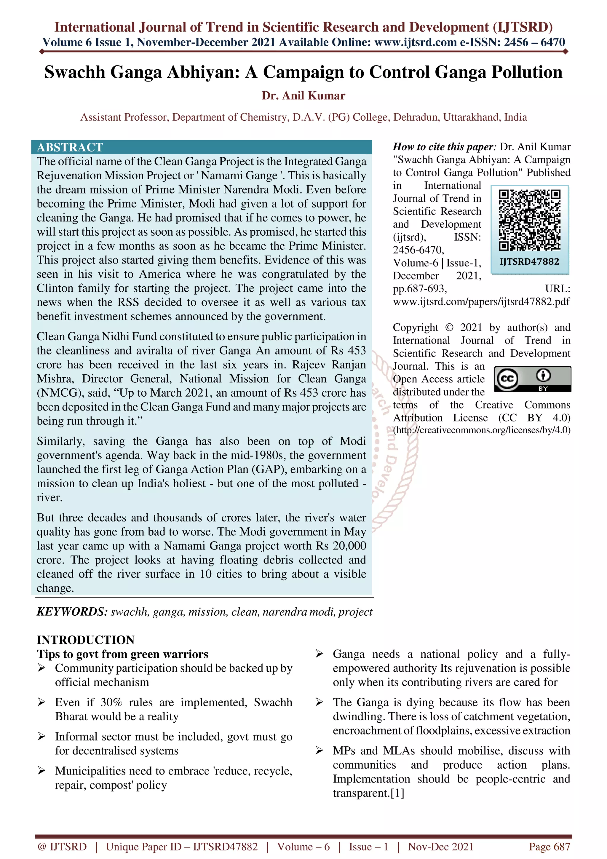 Swachh Ganga Abhiyan A Campaign to Control Ganga Pollution | PDF