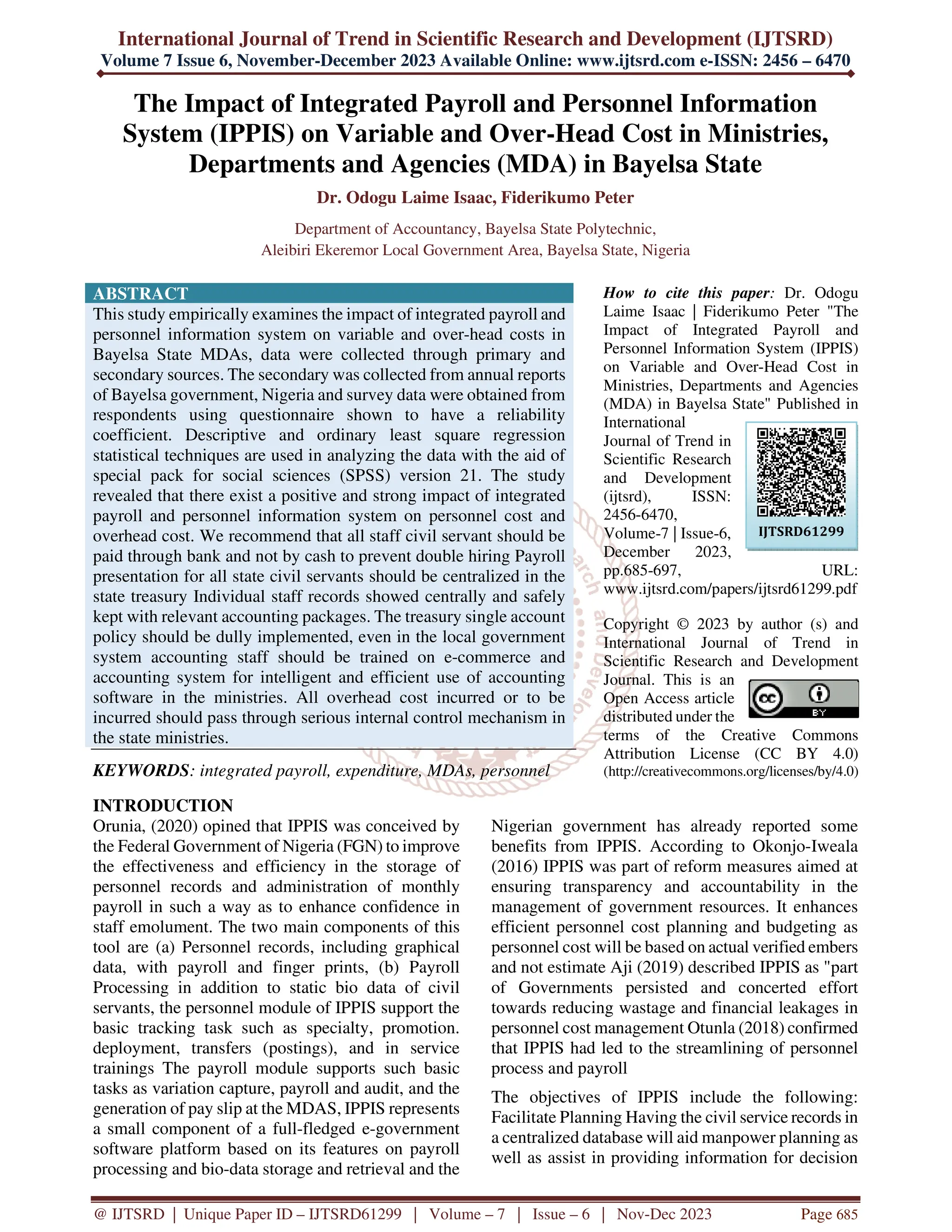 The Impact of Integrated Payroll and Personnel Information System IPPIS ...