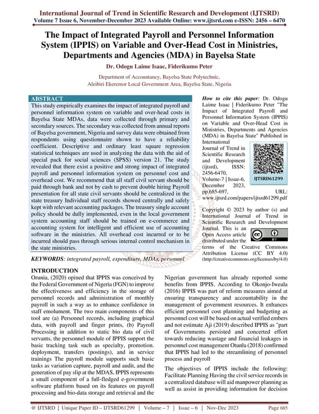 The Impact of Integrated Payroll and Personnel Information System IPPIS ...