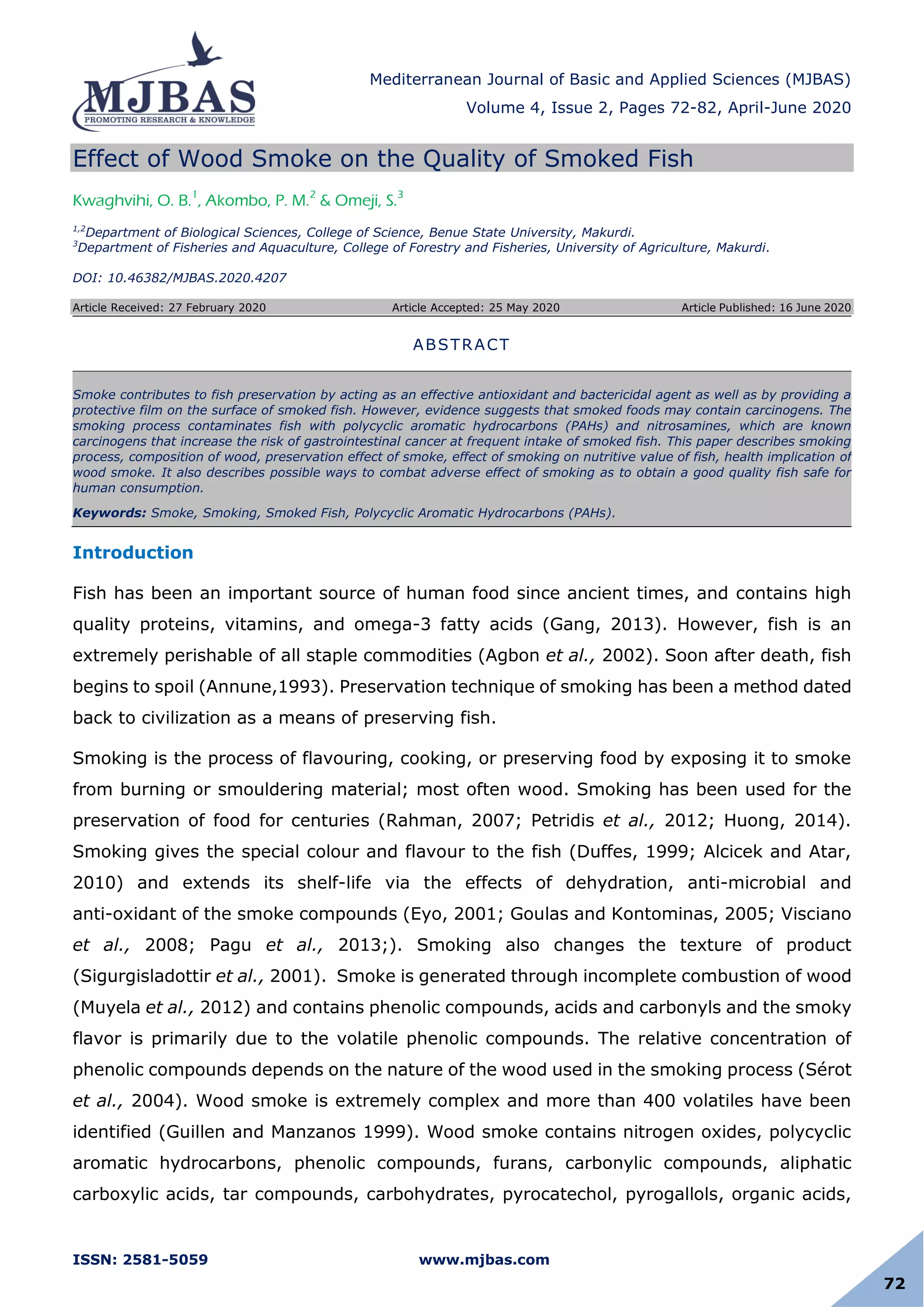 Effect of Wood Smoke on the Quality of Smoked Fish | PDF