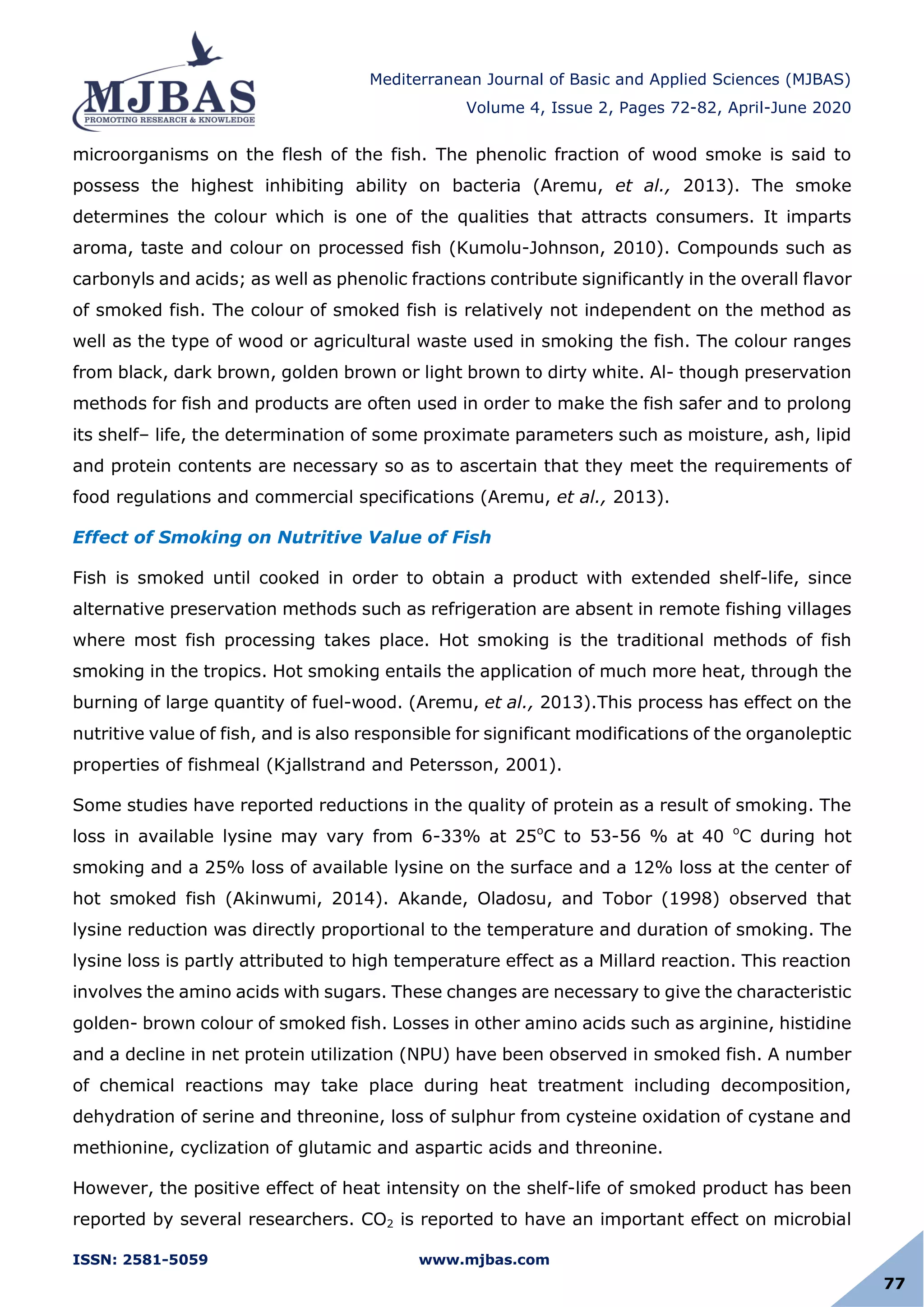 Effect of Wood Smoke on the Quality of Smoked Fish | PDF
