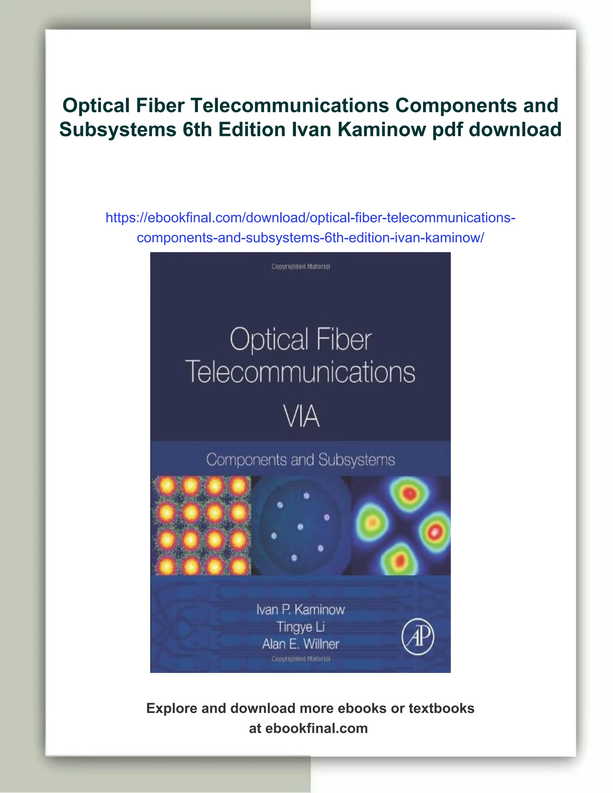Optical Fiber Telecommunications Components and Subsystems 6th Edition Ivan Kaminow | PDF