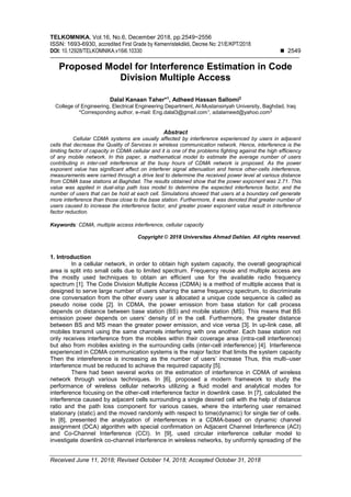 Proposed Model for Interference Estimation in Code Division Multiple Access | PDF