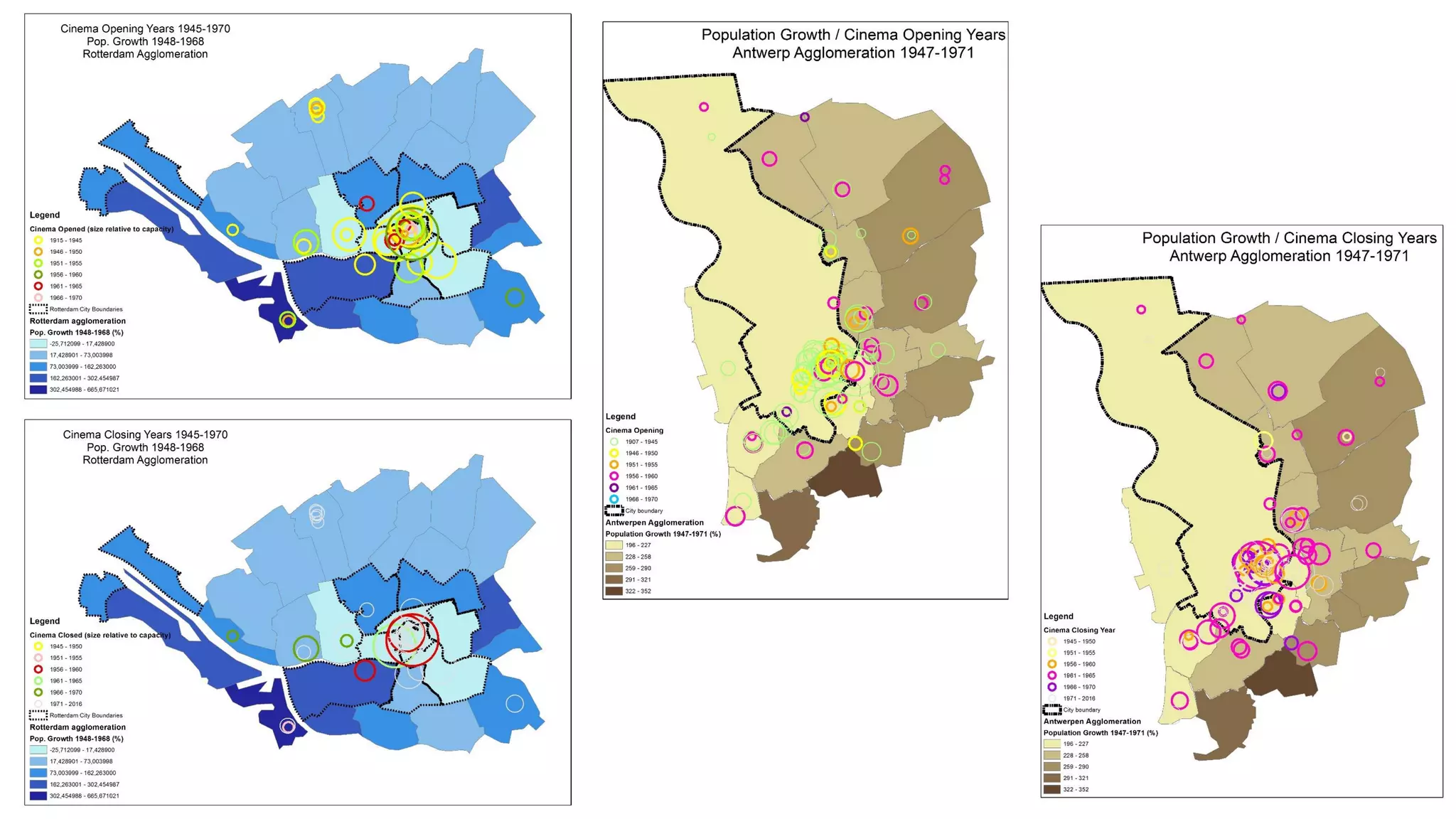 Maps Rotterdam Antwerp Agglomerations Opening and Closing Cinemas and ...