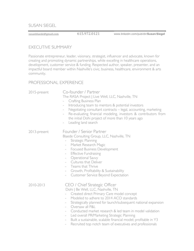 SUSAN SIEGEL resume 2016 | PDF