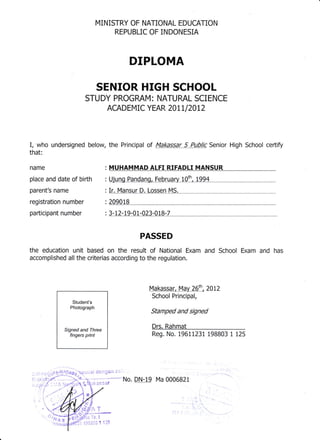 Senior High School Diploma Certificate | PDF