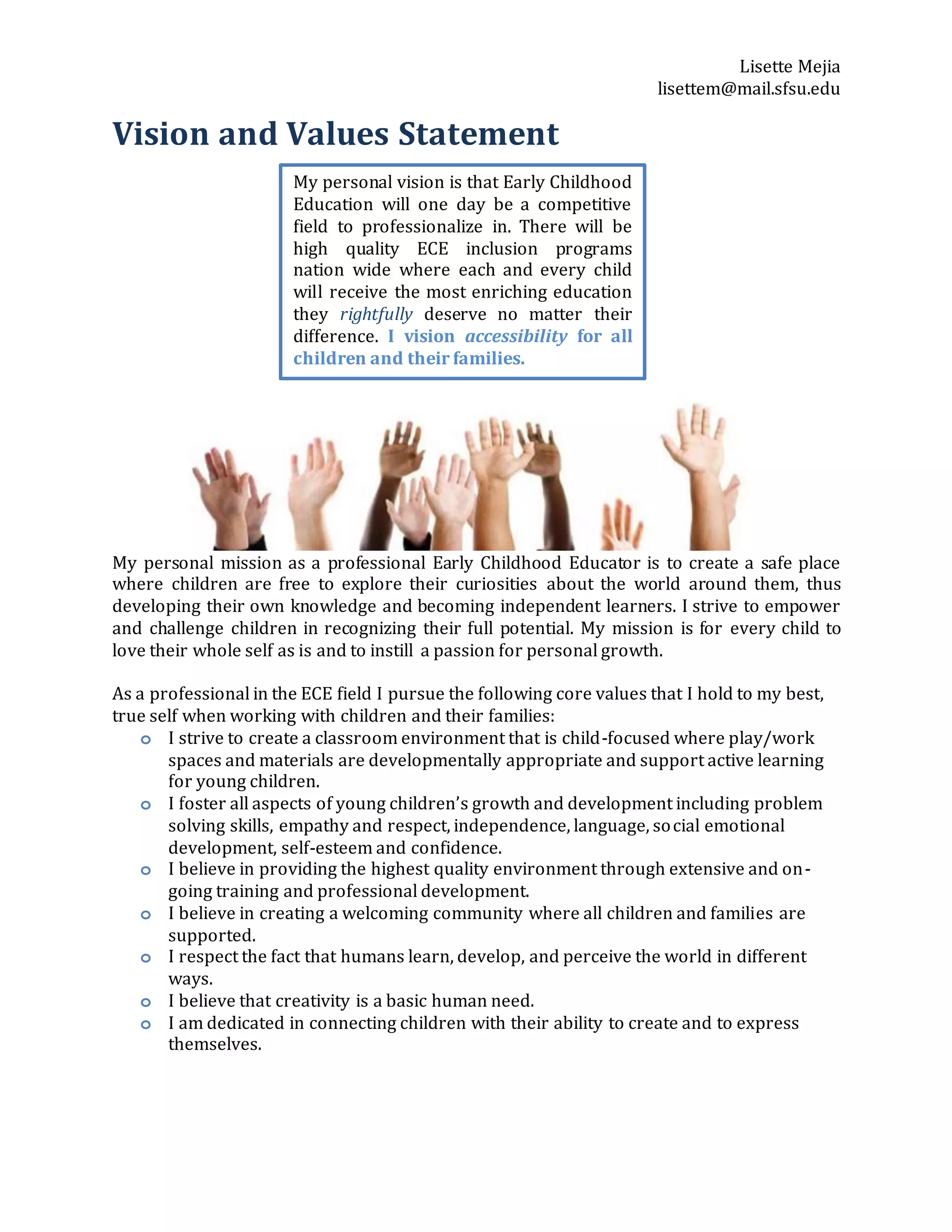 Vision and Values Statement | DOCX