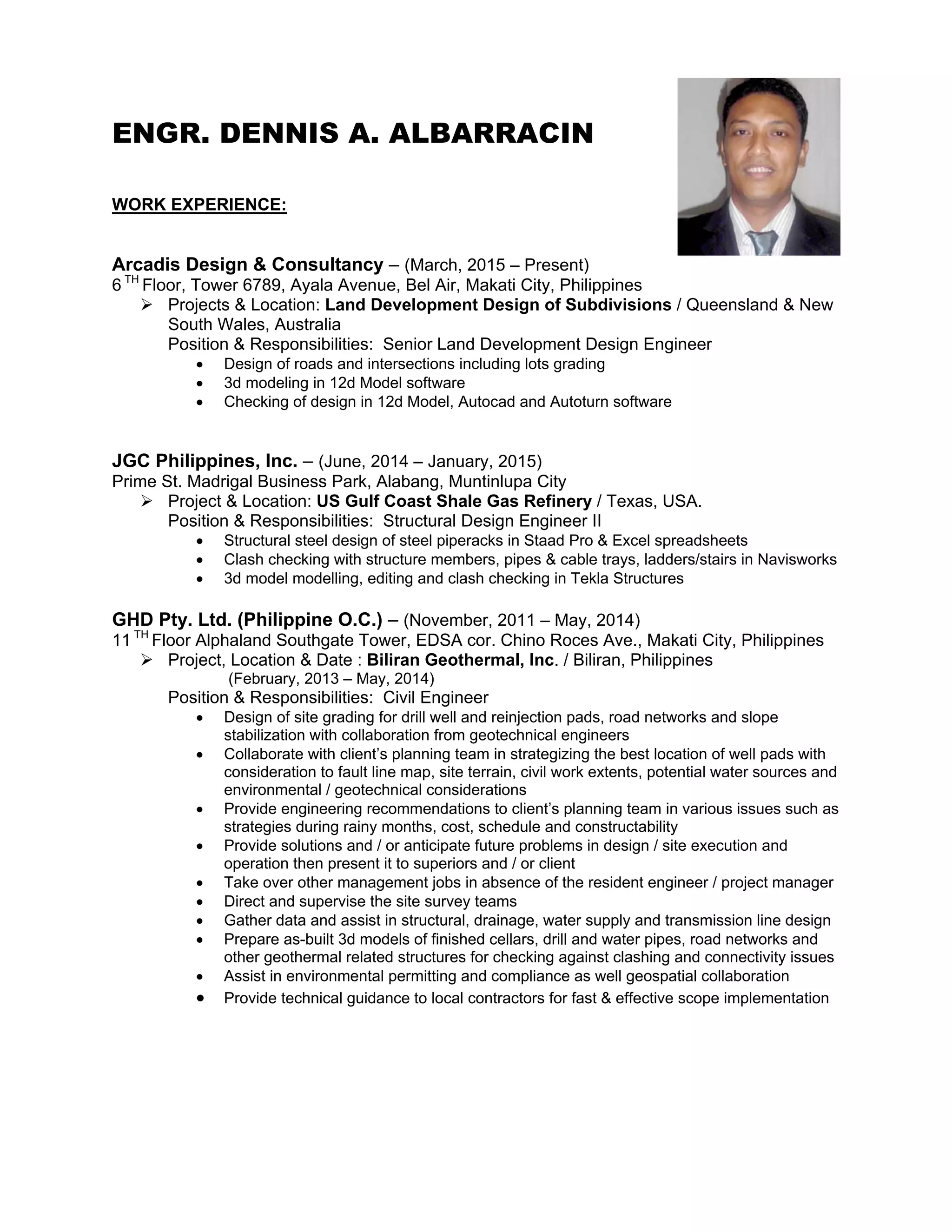 Dennis Albarracin CV 2016 March | PDF | Civil Engineering Industry | Industries