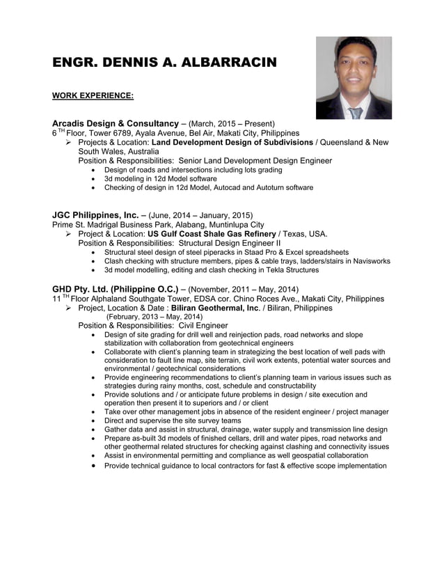 Dennis Albarracin CV 2016 March | PDF | Civil Engineering Industry | Industries
