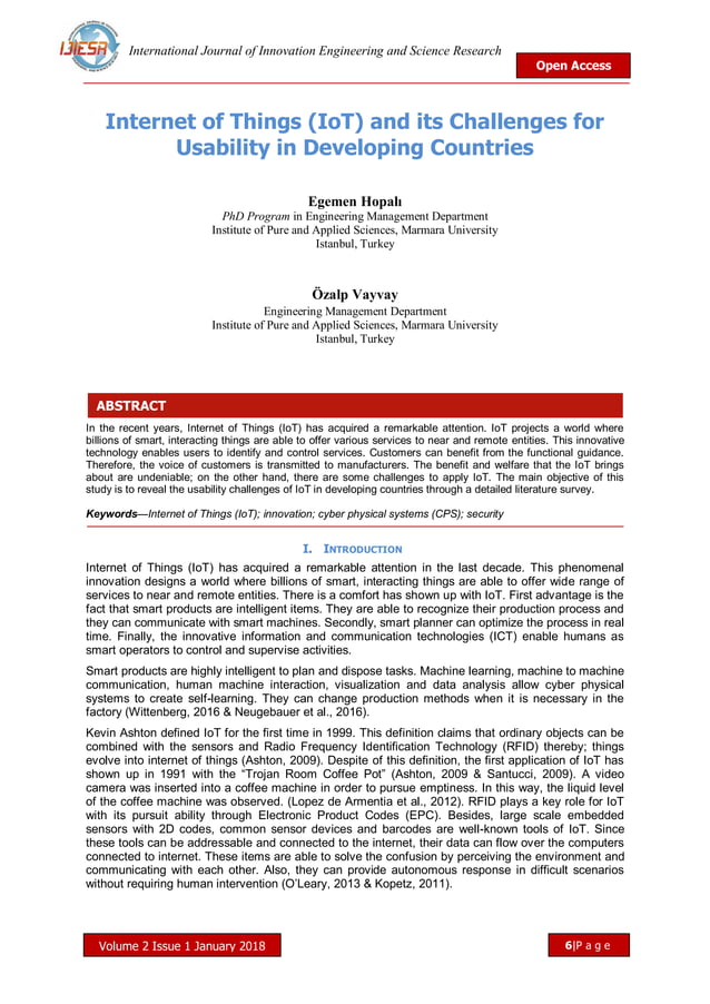 Internet of Things (IoT) and its Challenges for Usability in Developing Countries | PDF
