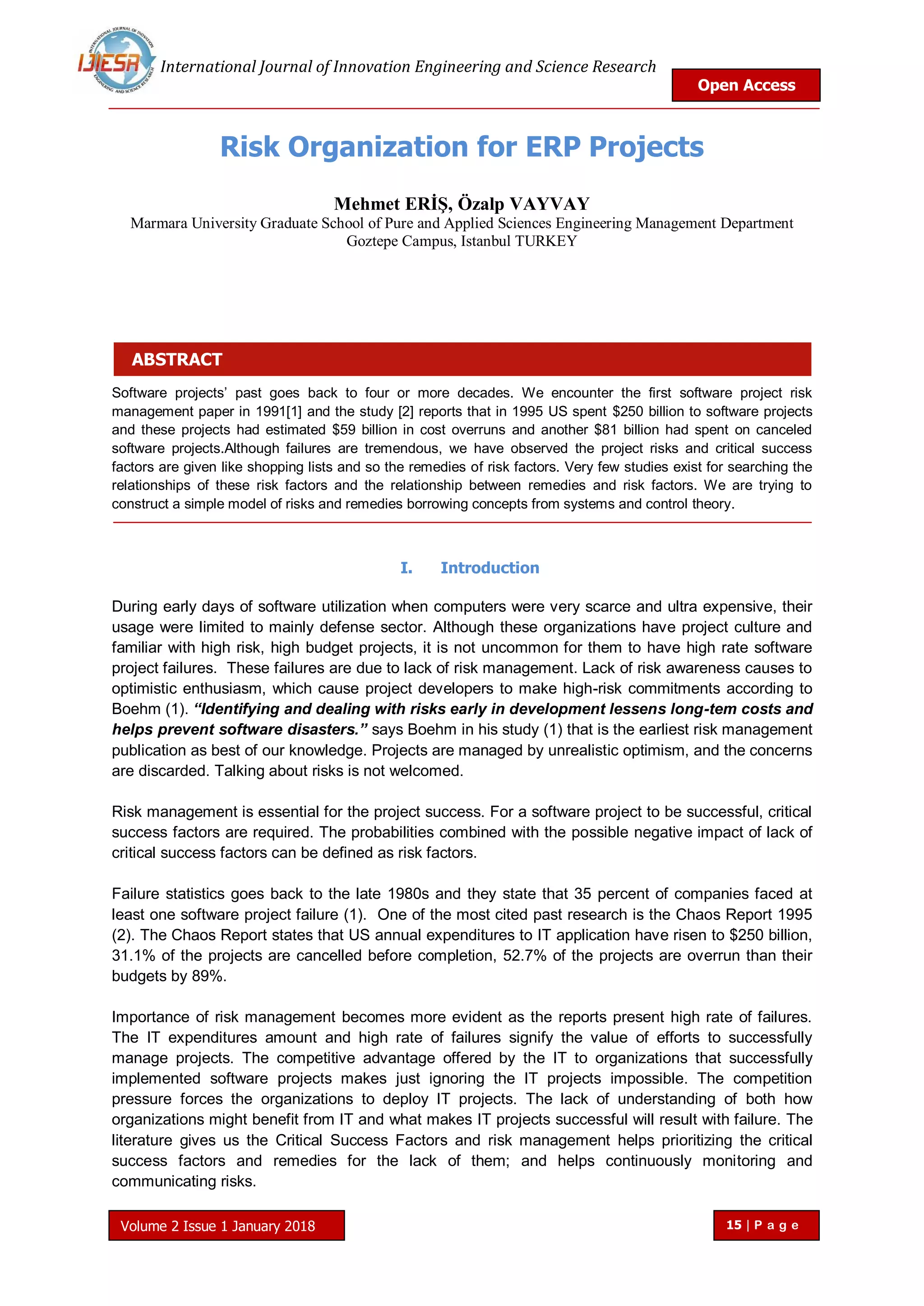 Risk Organization for ERP Projects | PDF