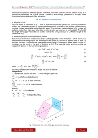 Analysis of three-dimensional natural convection and entropy generation in a water filled open ...