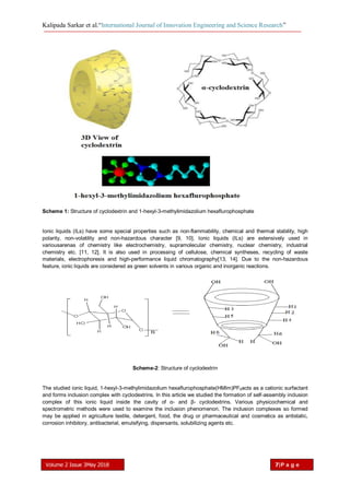 Subsistence of Host Guest Inclusion Complexes ofBiologically Active Moleculeswith Ionic Liquid ...
