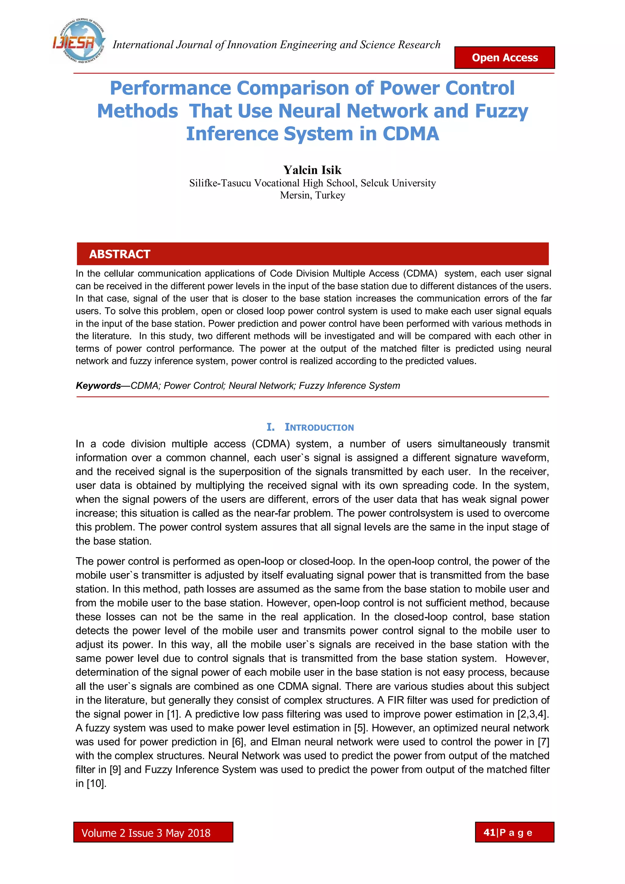 Performance Comparison Of Power Control Methods That Use Neural Network