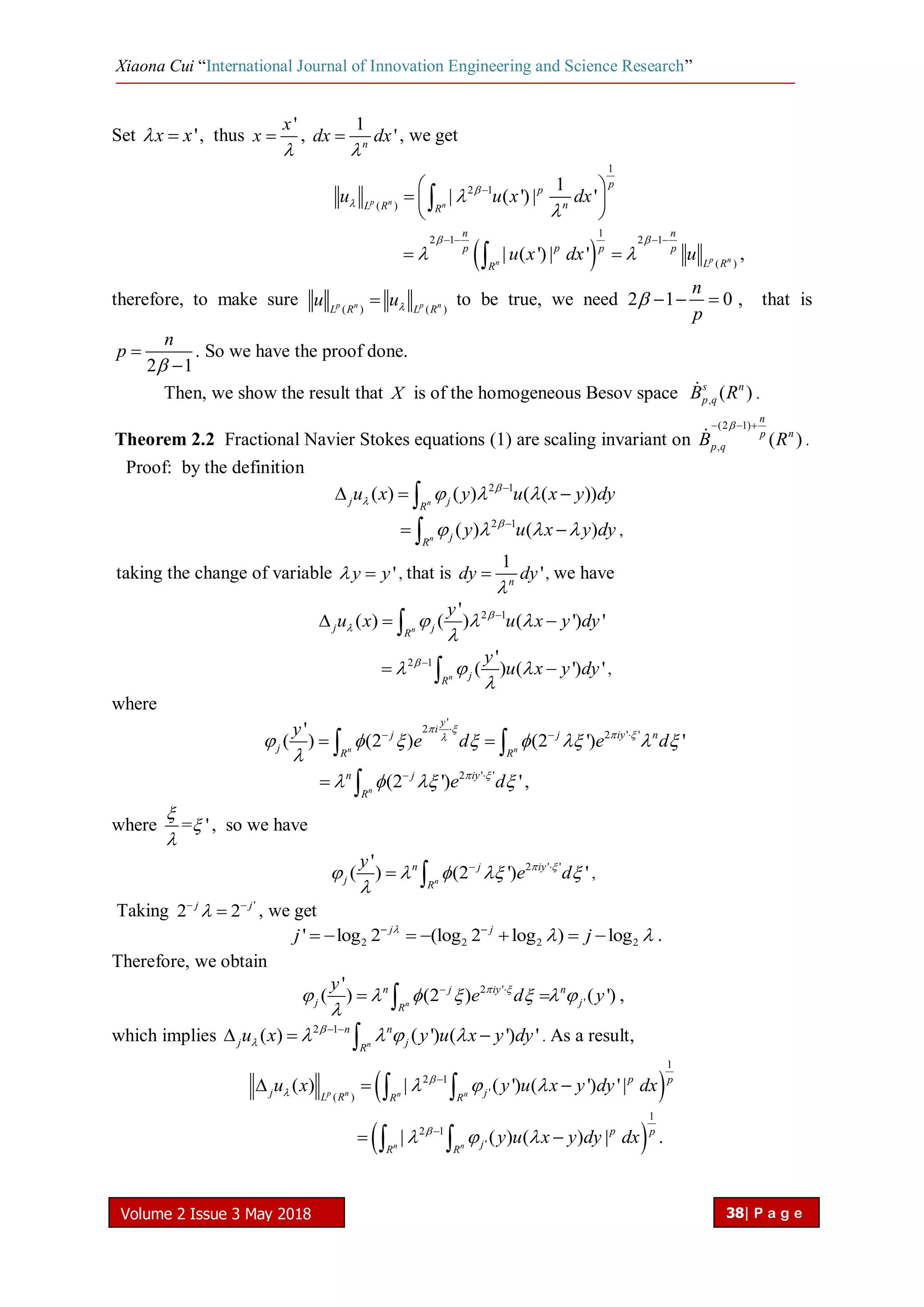 The scaling invariant spaces for fractional Navier- Stokes equations | PDF