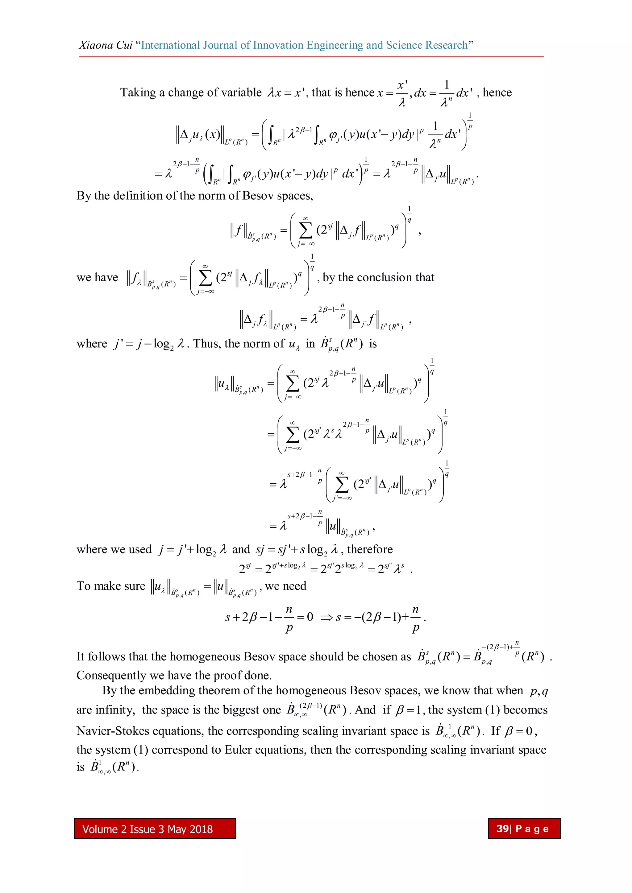 The scaling invariant spaces for fractional Navier- Stokes equations | PDF