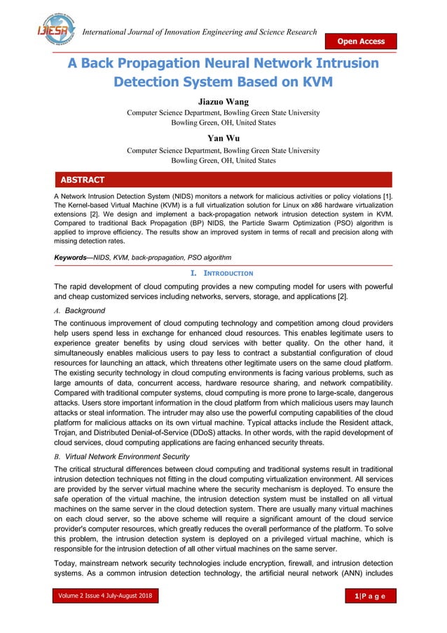 A Back Propagation Neural Network Intrusion Detection System Based on KVM | PDF