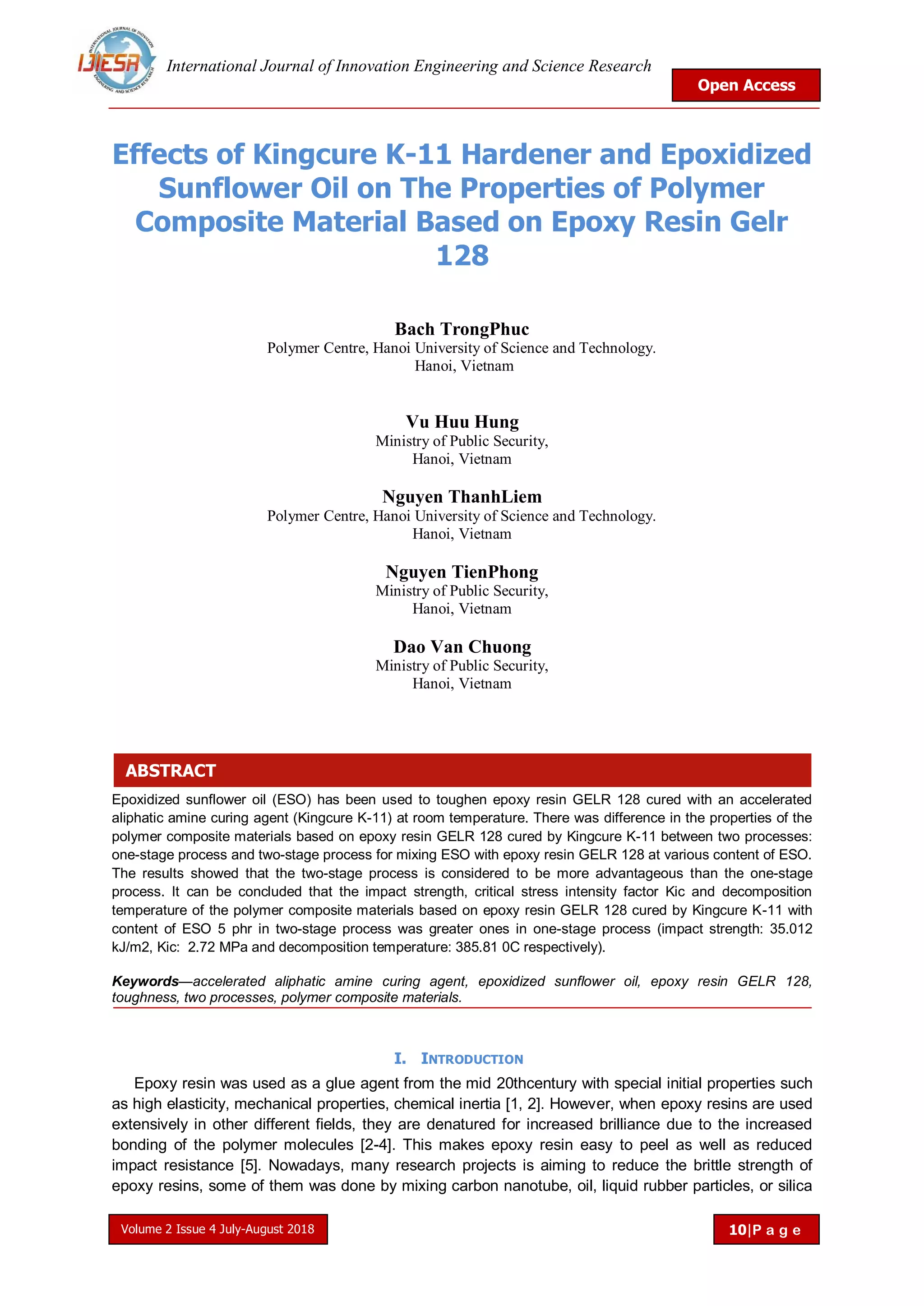 Effects of Kingcure K-11 Hardener and Epoxidized Sunflower Oil on The ...