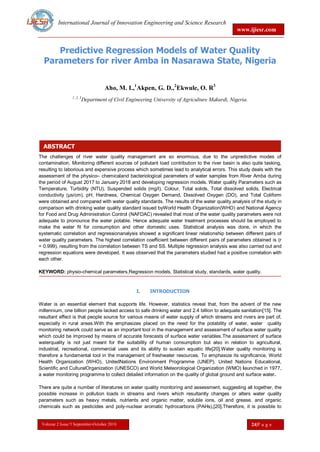 Predictive Regression Models of Water Quality Parameters for river Amba in Nasarawa State ...