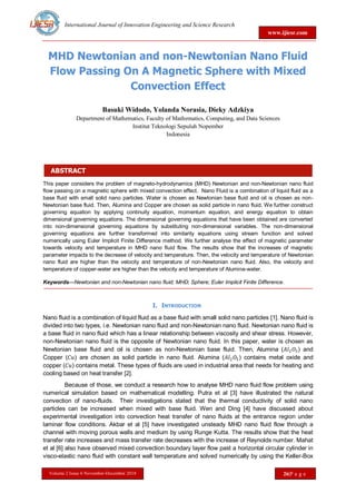 MHD Newtonian and non-Newtonian Nano Fluid Flow Passing On A Magnetic Sphere with Mixed ...