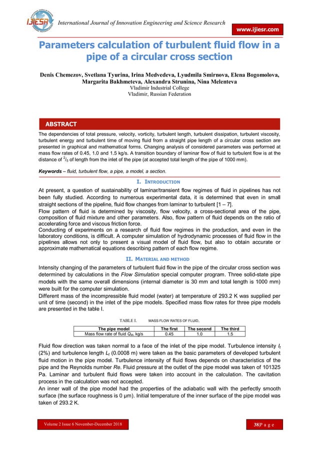 Parameters calculation of turbulent fluid flow in a pipe of a circular cross section | PDF