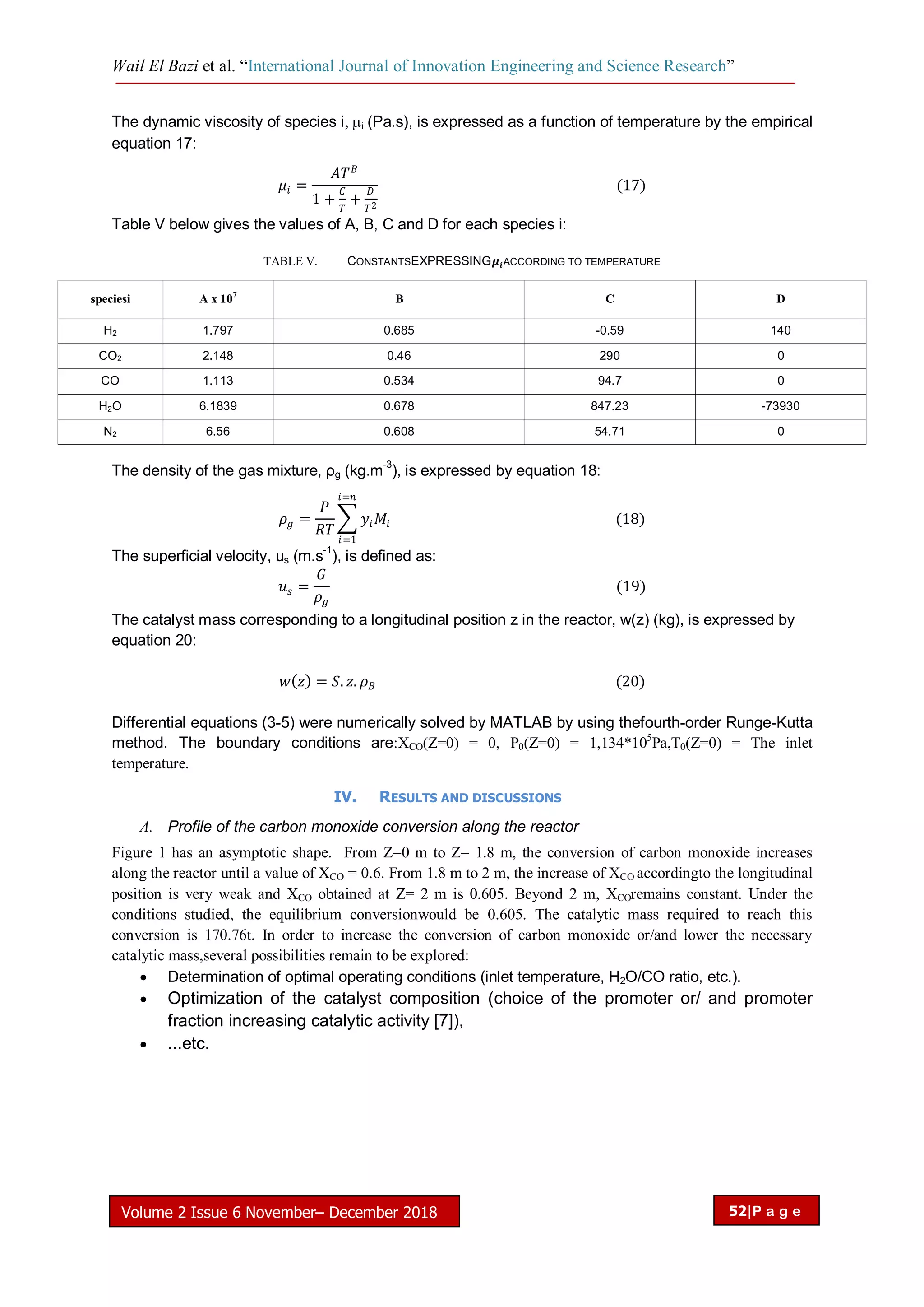 Modeling and Simulation ofa Water Gas Shift Reactor operating at a low ...