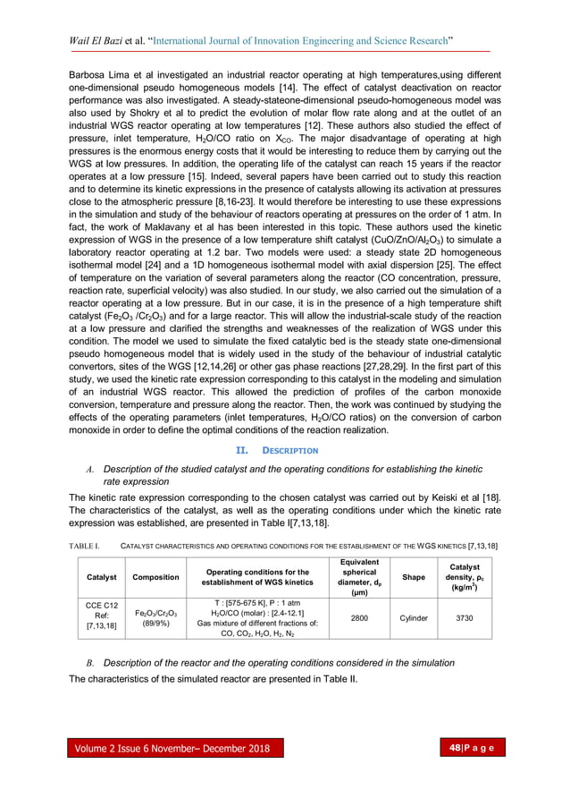 Modeling and Simulation ofa Water Gas Shift Reactor operating at a low ...