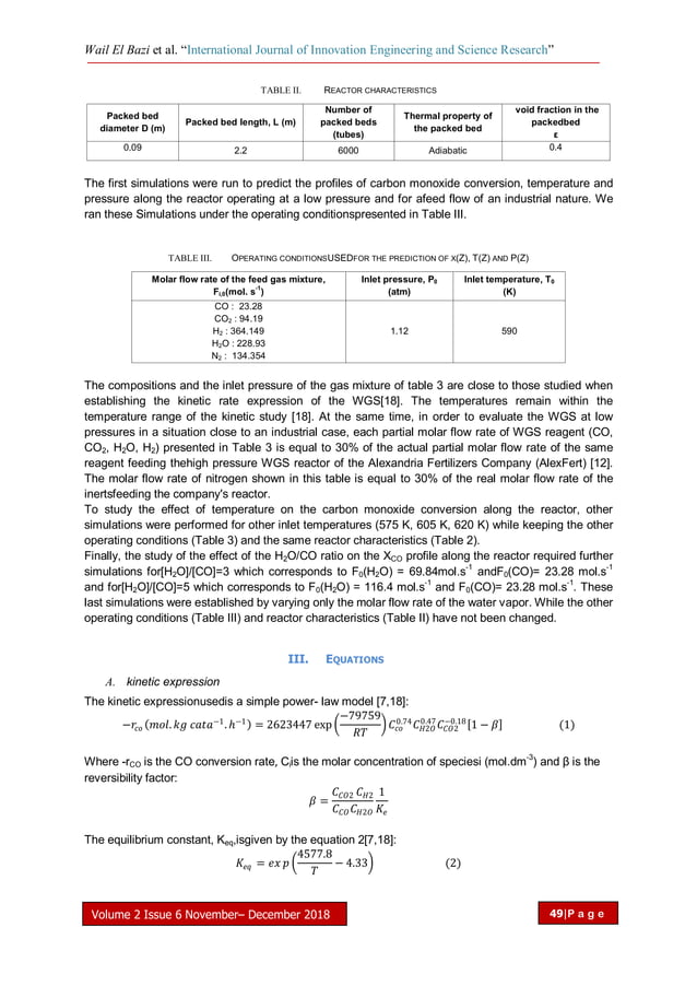 Modeling and Simulation ofa Water Gas Shift Reactor operating at a low ...