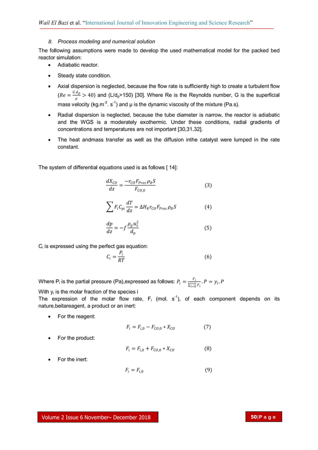 Modeling and Simulation ofa Water Gas Shift Reactor operating at a low ...